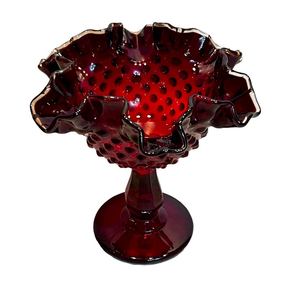 Fenton | Dining | Fenton Ruby Red Glass Hobnail Pedestal Ruffled Edge ...